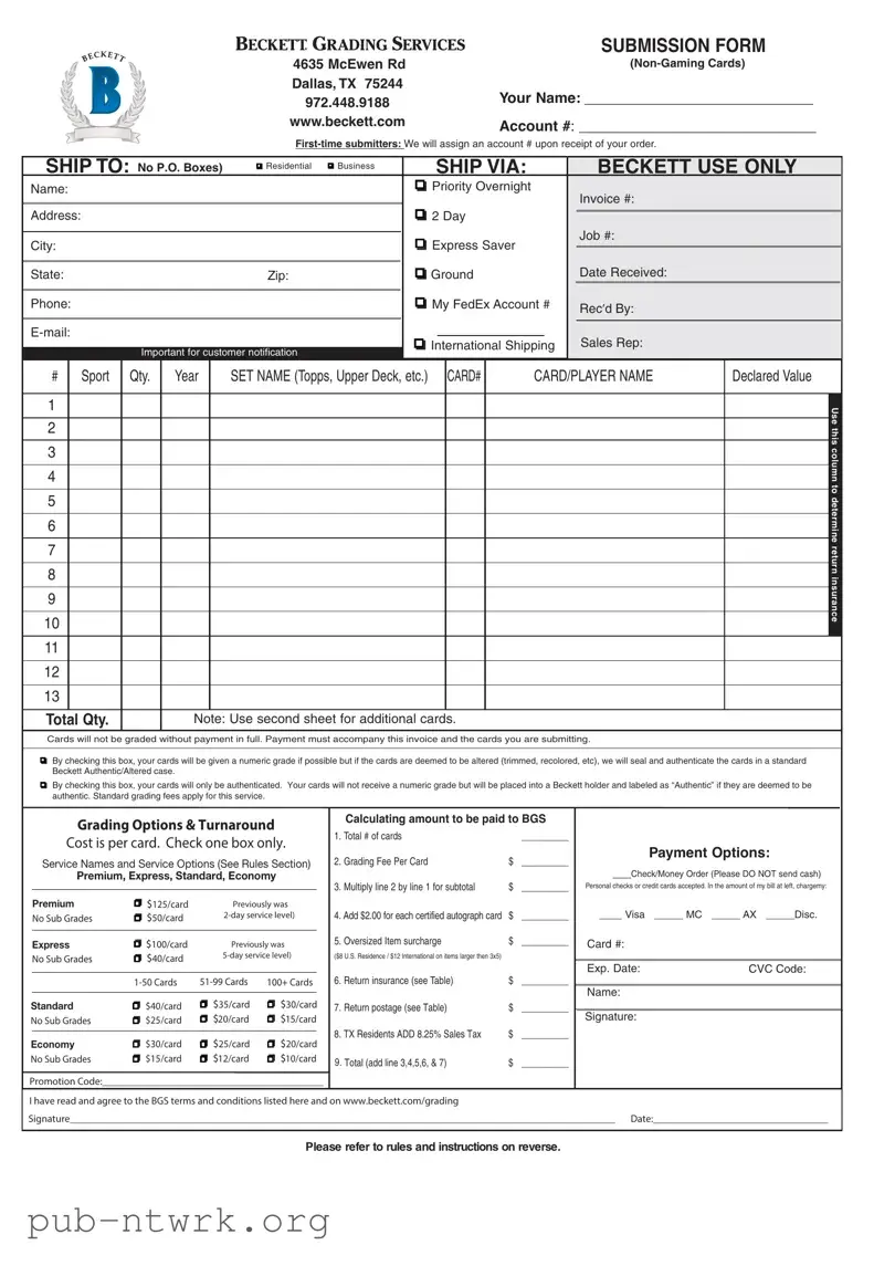 Fill Out a Valid Beckett Grading Form Here > Public Network Interaction